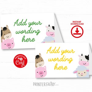 Farm Birthday Party Food Tents, Editable, Farm Animals Food Table ...