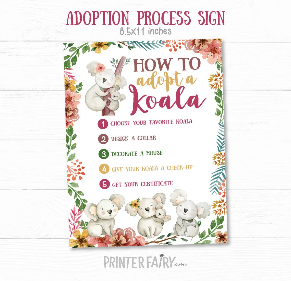Koala Adoption Party Games Adopt a Koala Koala Adoption Pet - Etsy