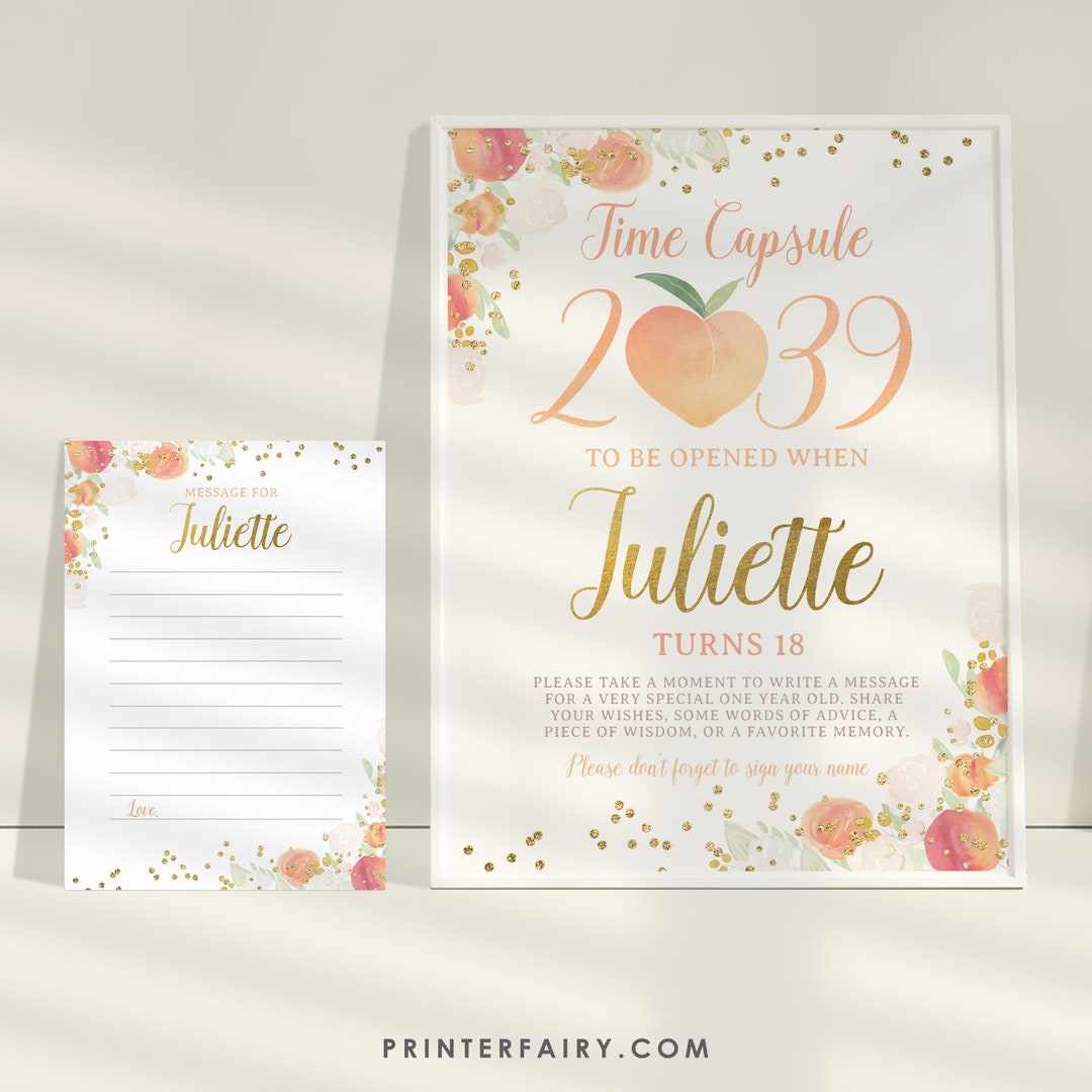Peach Time Capsule, EDITABLE, Sweet as a Peach, Peach 1st Birthday ...