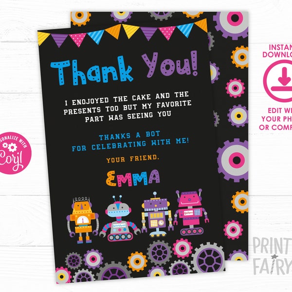 Robot Thank You Cards - Etsy