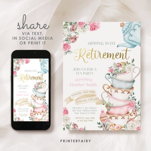 Tea Retirement Party Invitation, Editable Printable Invite for ...
