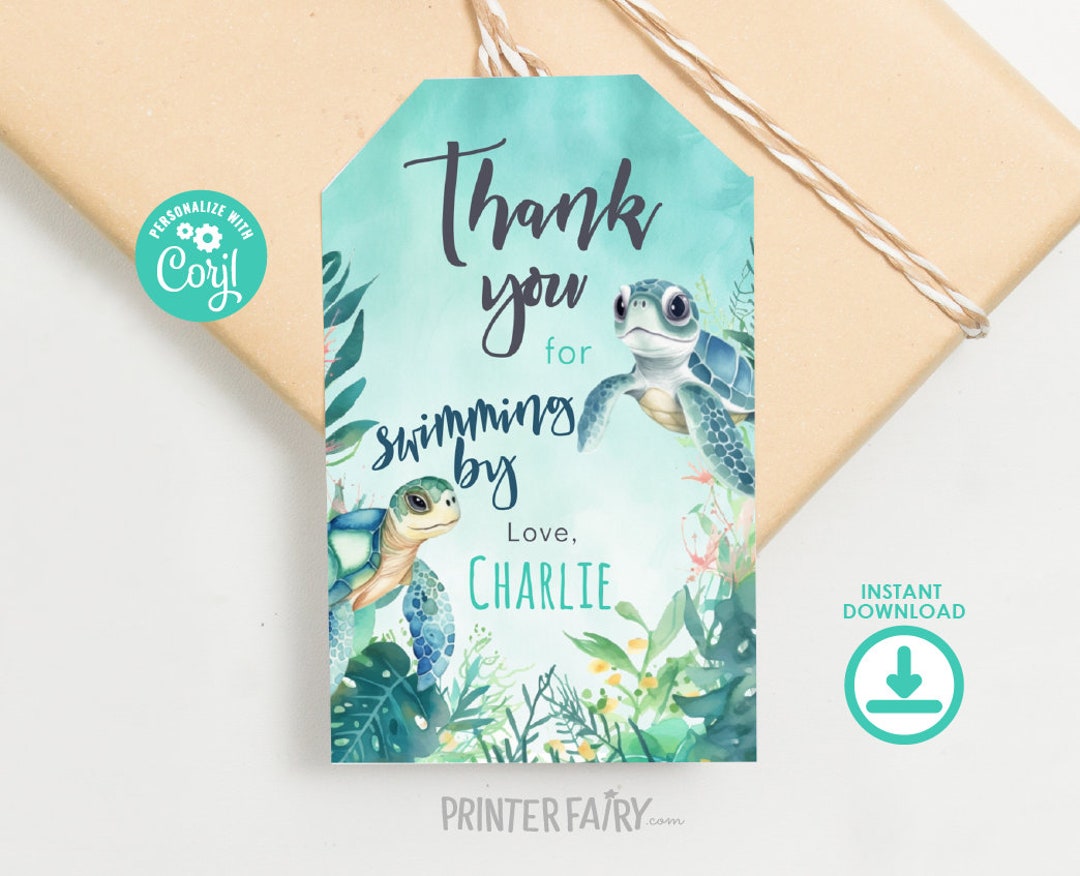 Sea Turtle Birthday Favor Tags, Under the Sea Editable Party Favors ...