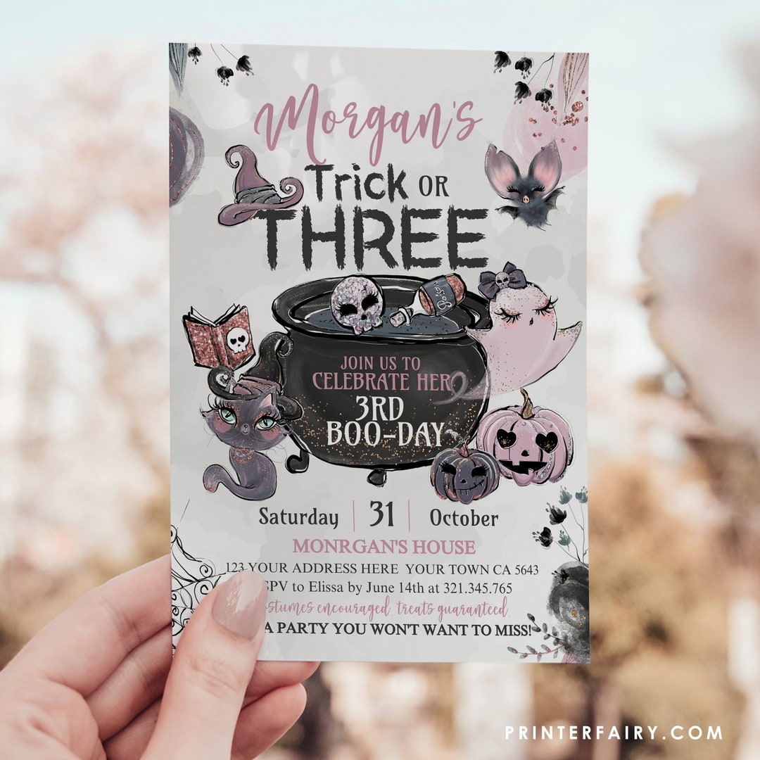 Trick or Three Invitation Halloween 3rd Birthday Editable Invitation ...