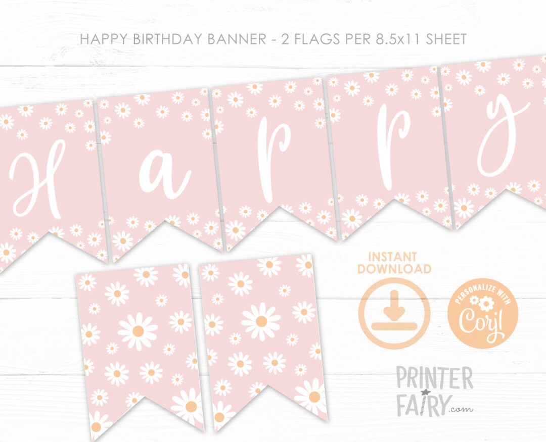 Daisy Banner, EDITABLE Daisy Birthday Party, Floral Birthday Party ...