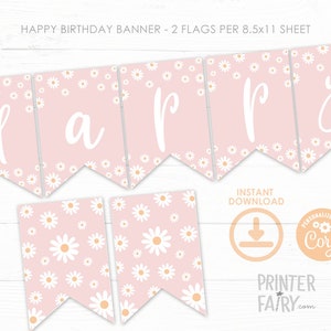 Daisy Banner, EDITABLE Daisy Birthday Party, Floral Birthday Party ...