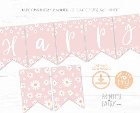 Daisy Banner, EDITABLE Daisy Birthday Party, Floral Birthday Party ...