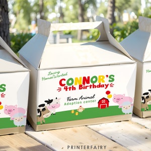 Farm Birthday Party Favor Box Label, Editable, Farm Animals Party ...
