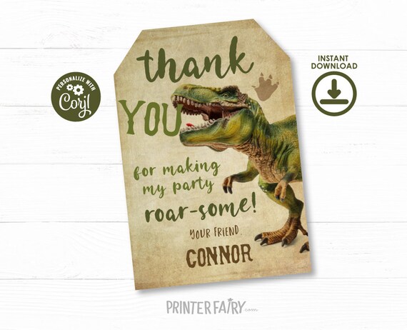 Dinosaur Favor Tags, EDITABLE, Trex Thank You Tag, T-rex Birthday ...