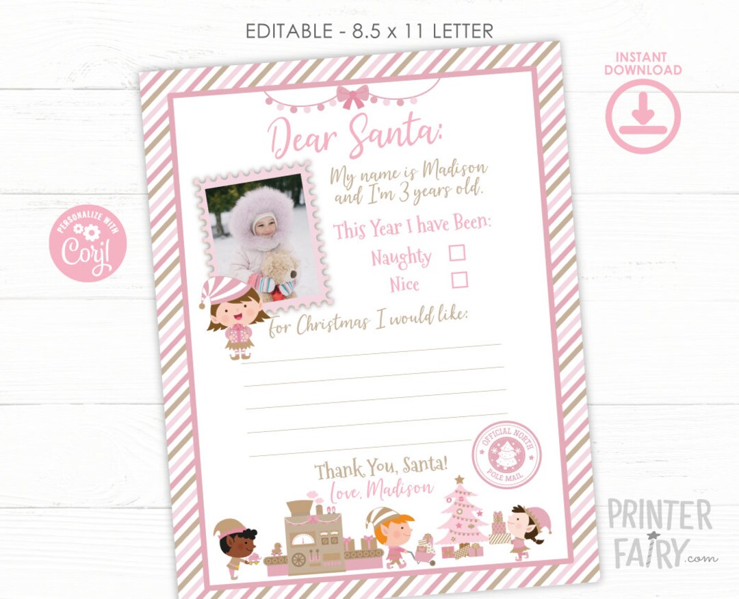 Letter to Santa, EDITABLE Santa Claus Nice List, Pink Christmas ...