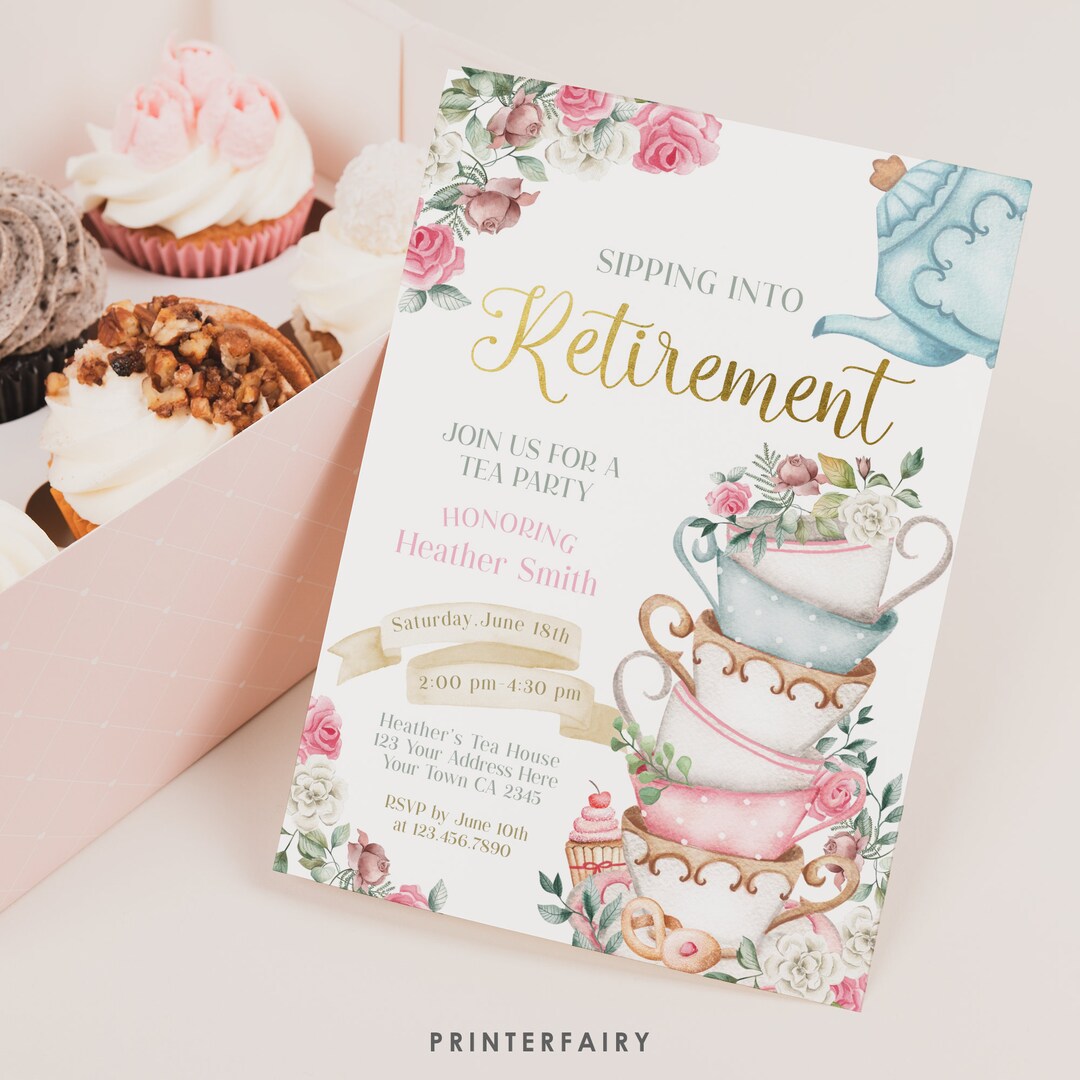 Tea Retirement Party Invitation, Editable Printable Invite for ...