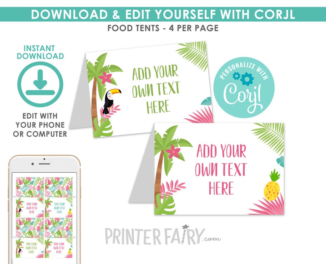 Luau Food Tents, EDITABLE, Hawaiian Food Labels, Beach Birthday Party ...
