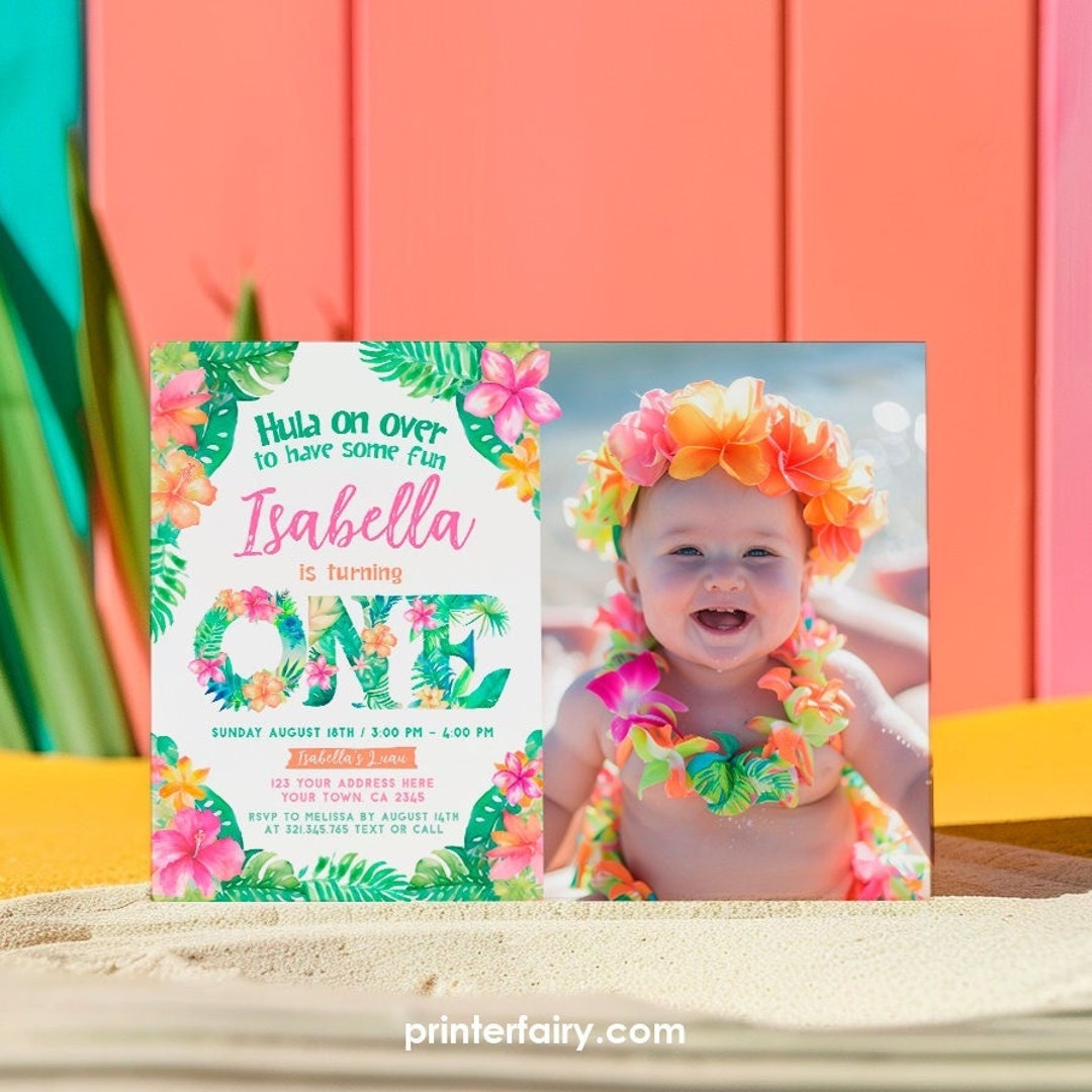 Luau First Birthday Invitation With Photo, Editable, Hawaiian ...
