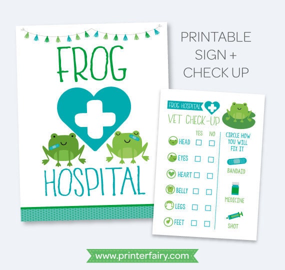 Frog Hospital Sign + Vet check up, Pet Adoption Party, Printable sign ...