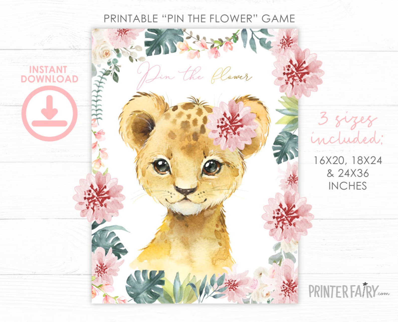 Pin the Flower Game, Printable Game, Jungle Birthday Party, Safari ...