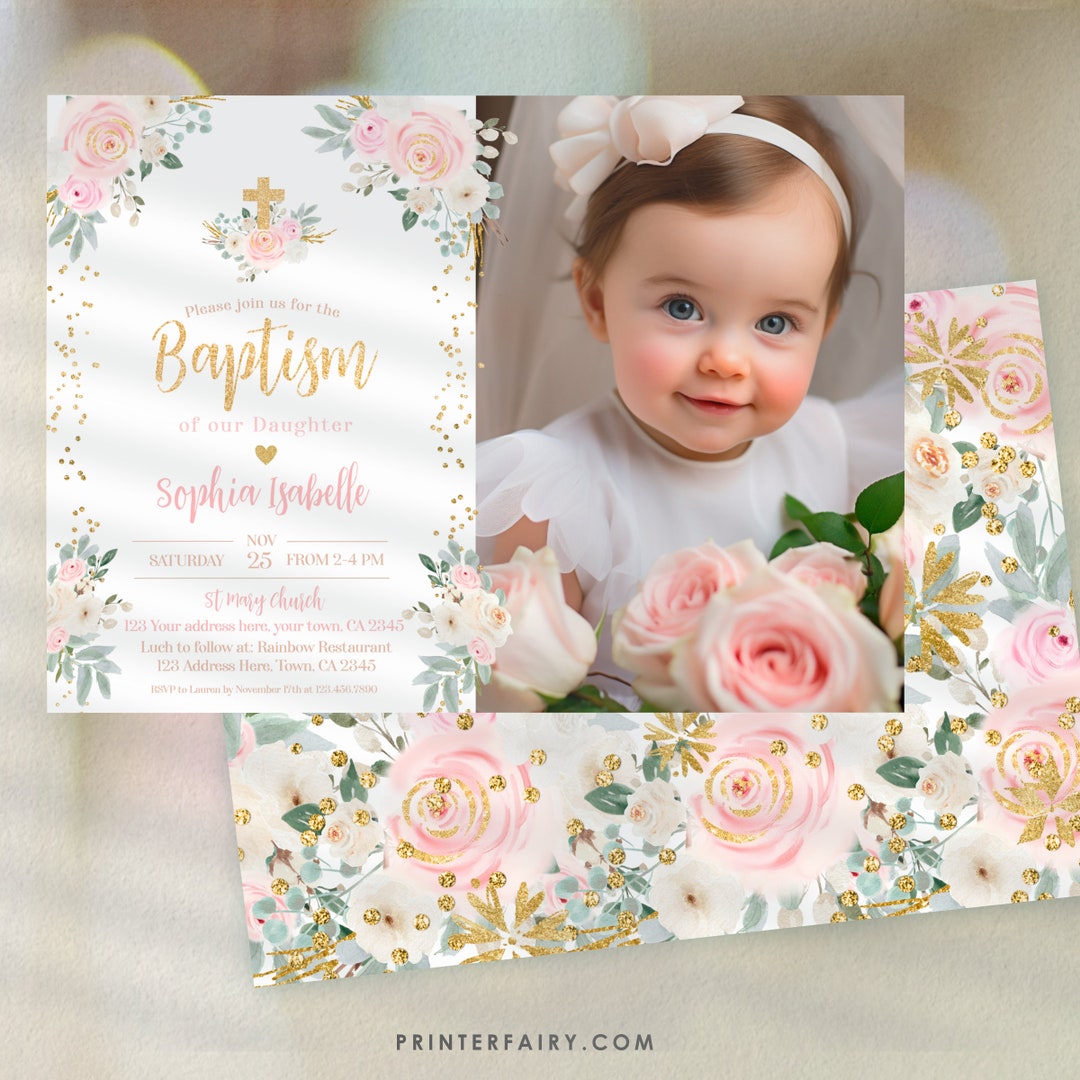 Baptism Invitation for Girls - Customizable and Digital Invite With ...