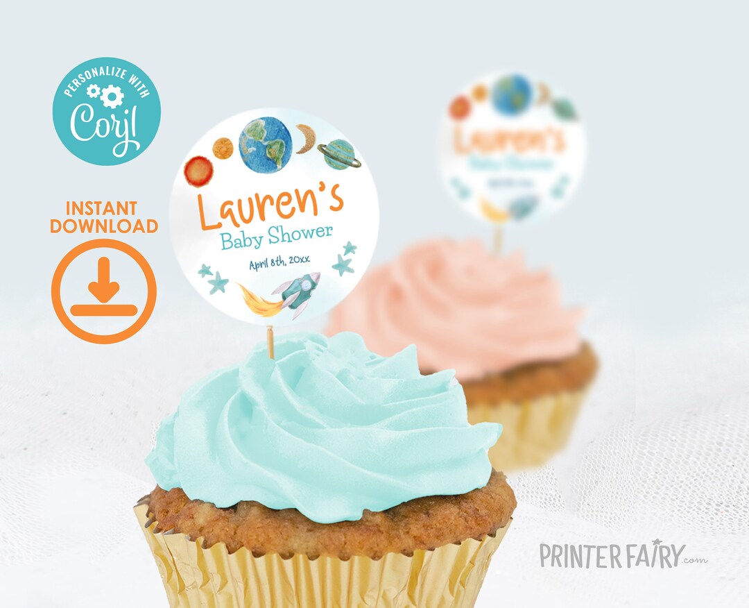 Outer Space Birthday Party Toppers, Editable Template, Planets Rocket ...