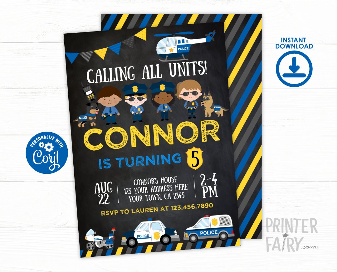 EDITABLE Police Birthday Invitation, Cops & Robbers Birthday Party ...