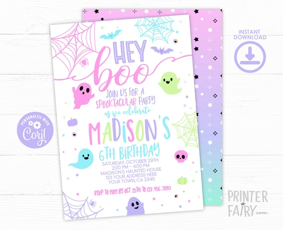 Hey Boo Birthday Invitation, EDITABLE Halloween Invitation, Ghost ...