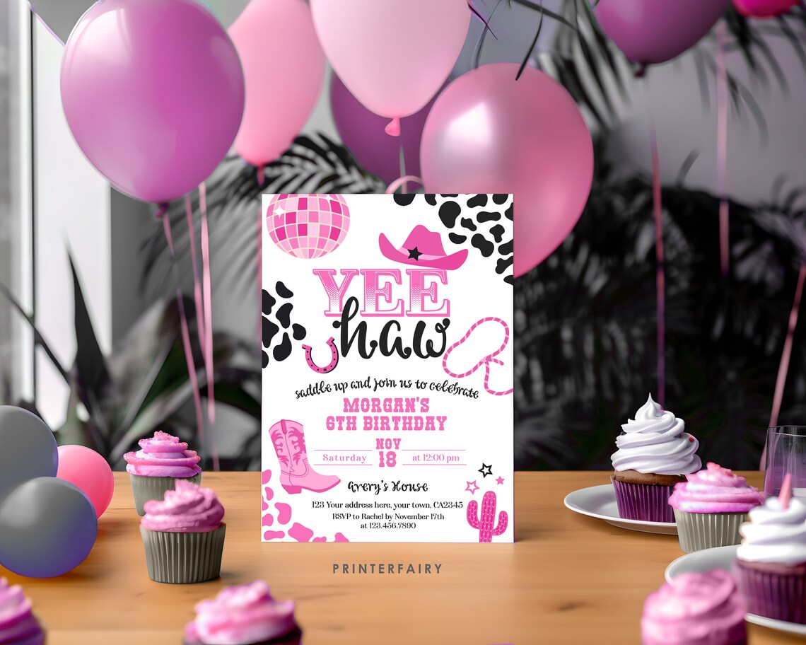 Editable Disco Cowgirl Party Invitation, Cowgirl Big Little Birthday ...