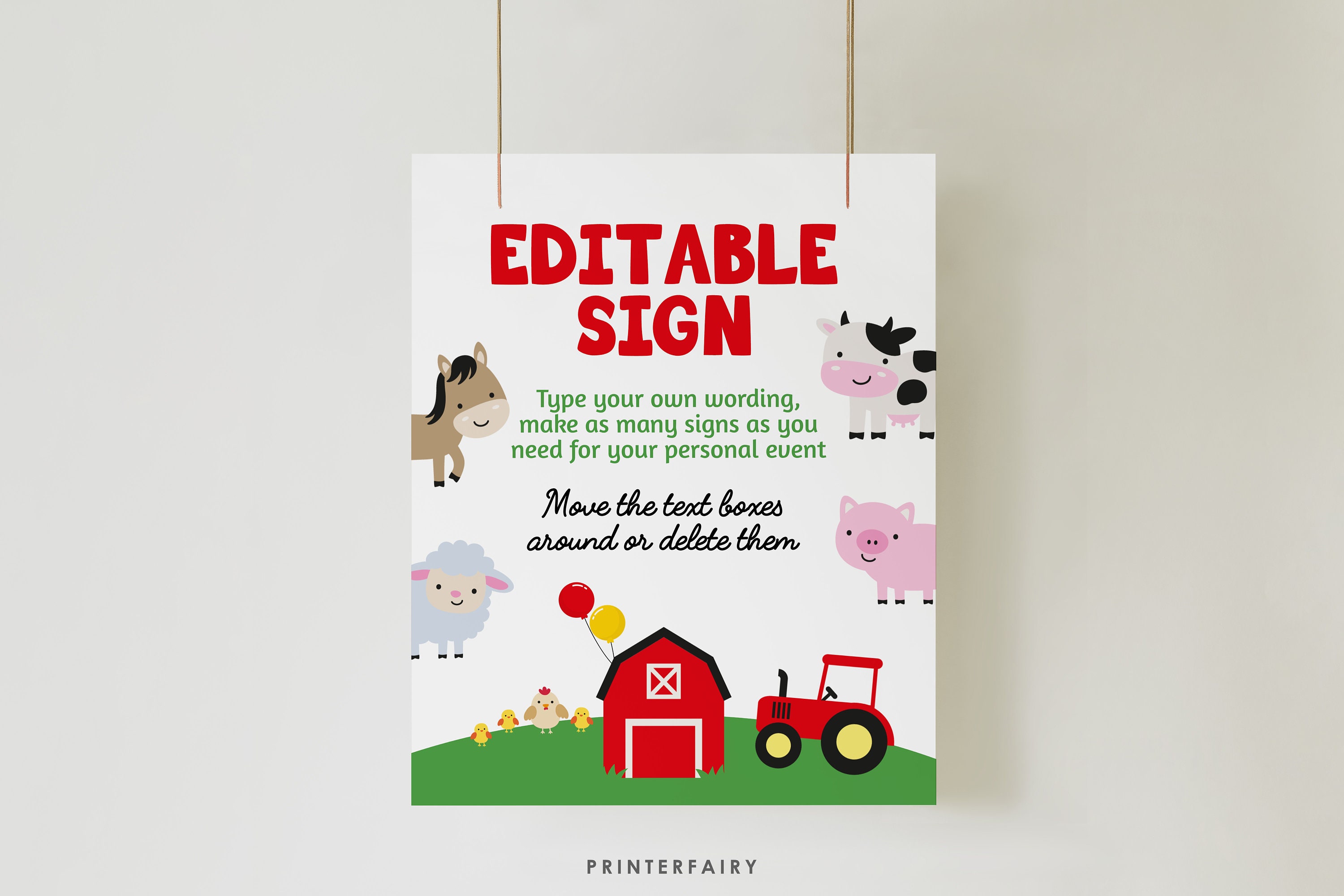Farm Birthday Party Sign, Editable Template (instant Download) - Etsy