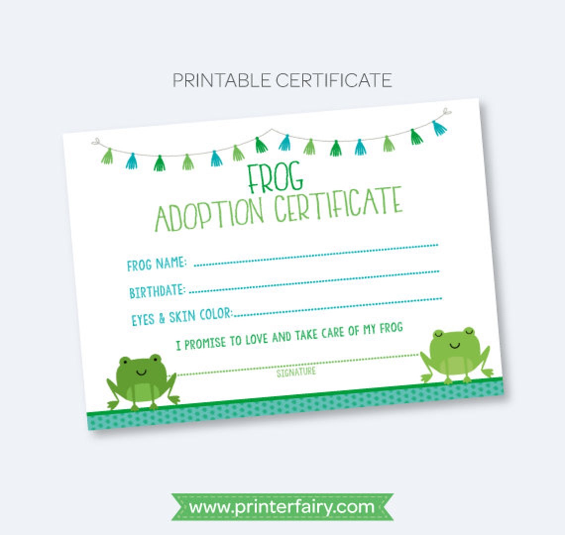 Frog Adoption Party Pet Adoption Sign Adoption Certificate | Etsy