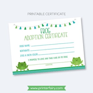 Frog Adoption Party Sign and Certificate (printable) - Etsy