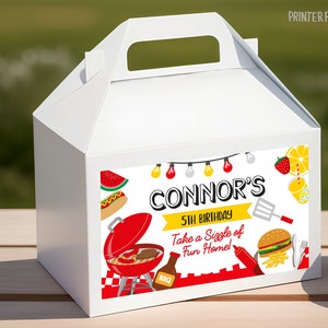 BBQ Birthday Party Gable Box Label Editable Template, Personalized ...