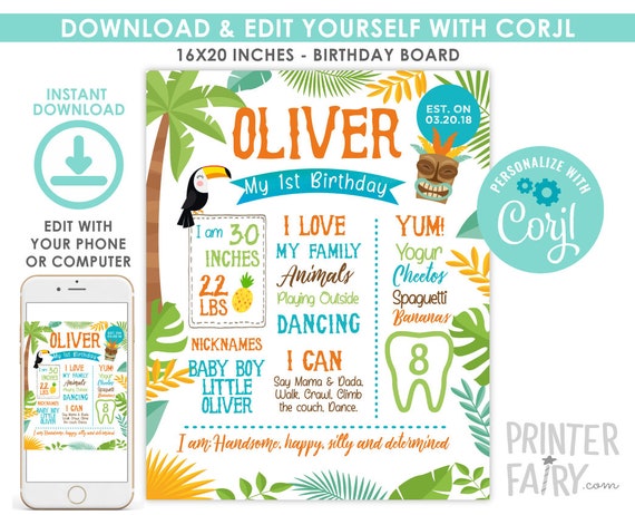 Luau Birthday Board, EDITABLE, Luau Birthday Decorations, EDIT YOURSELF ...