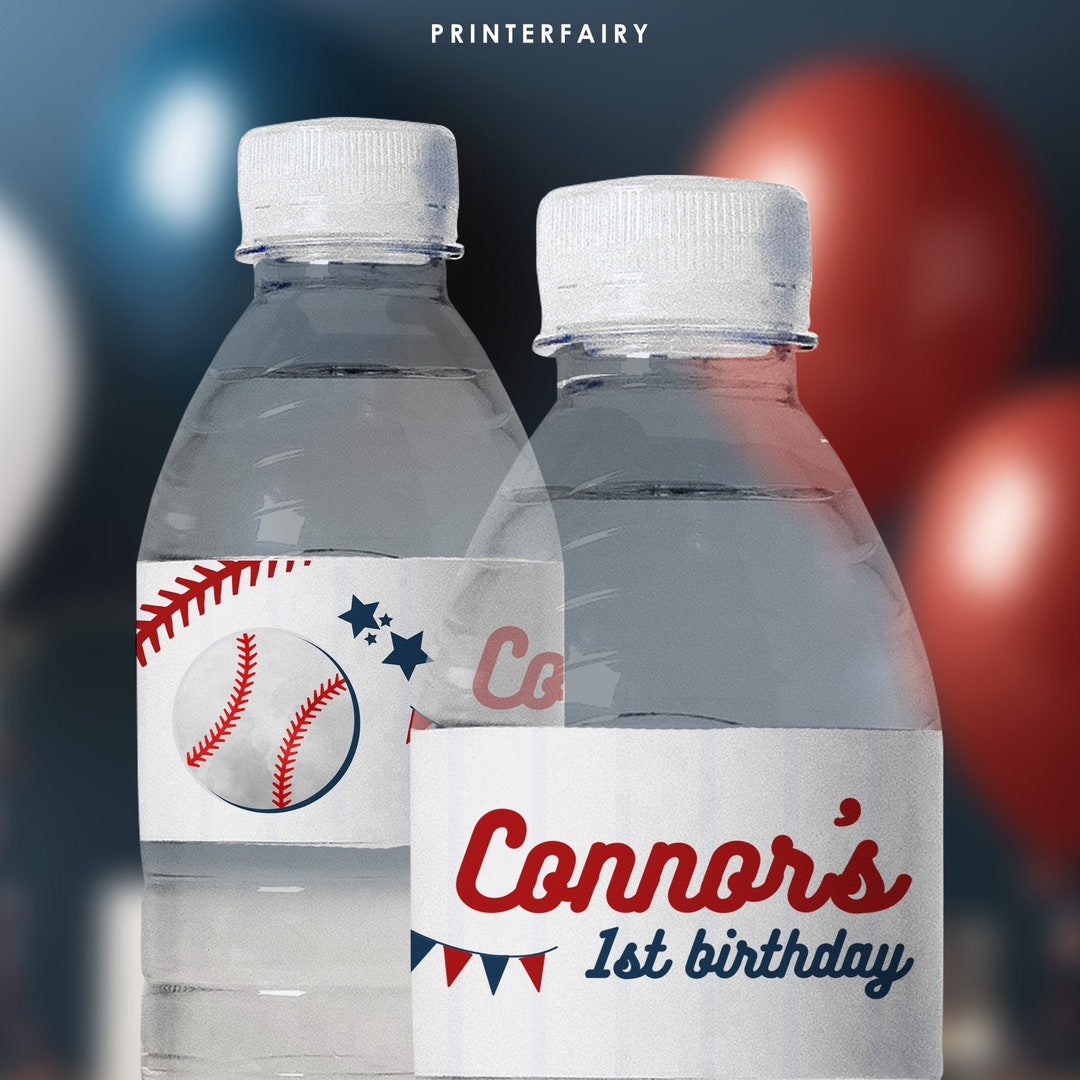 Baseball Birthday Water Bottle Label, Editable Party Printable (digital ...