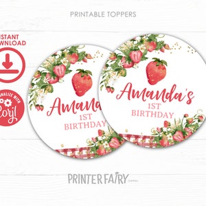 Strawberry Toppers, Editable, Strawberry Favor Tags, Fruit Birthday ...