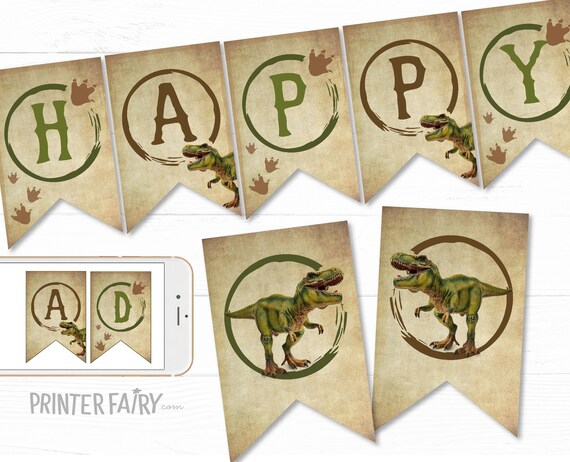 Dinosaur Birthday Party Banner, EDITABLE, T-rex Birthday Party Bunting ...