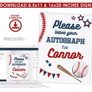 Baseball Table Sign, EDITABLE, Leave Your Autograph Sign, Baseball ...