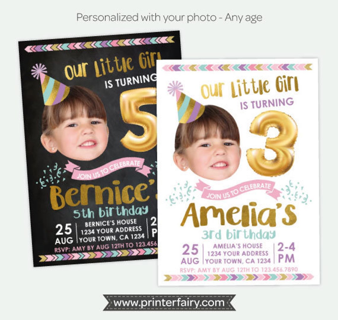 Girl Birthday Invitation With Photo, Balloon Birthday Invitation, Funny ...