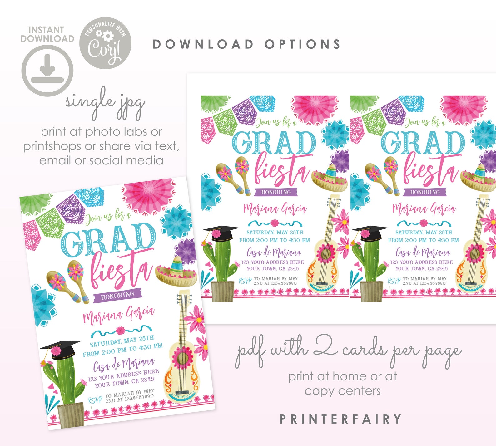 Graduation Fiesta Invitation, Editable Template, Mexican College ...