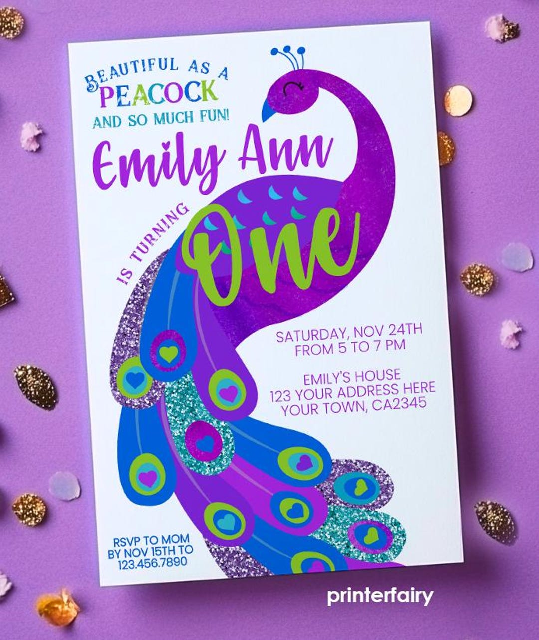 Peacock First Birthday Invitation, EDITABLE, Feather Invitation ...