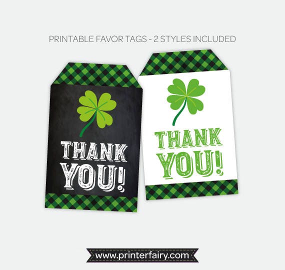 St Patricks Day Favor Tags, Shamrock Thank You Tags, Printable files ...