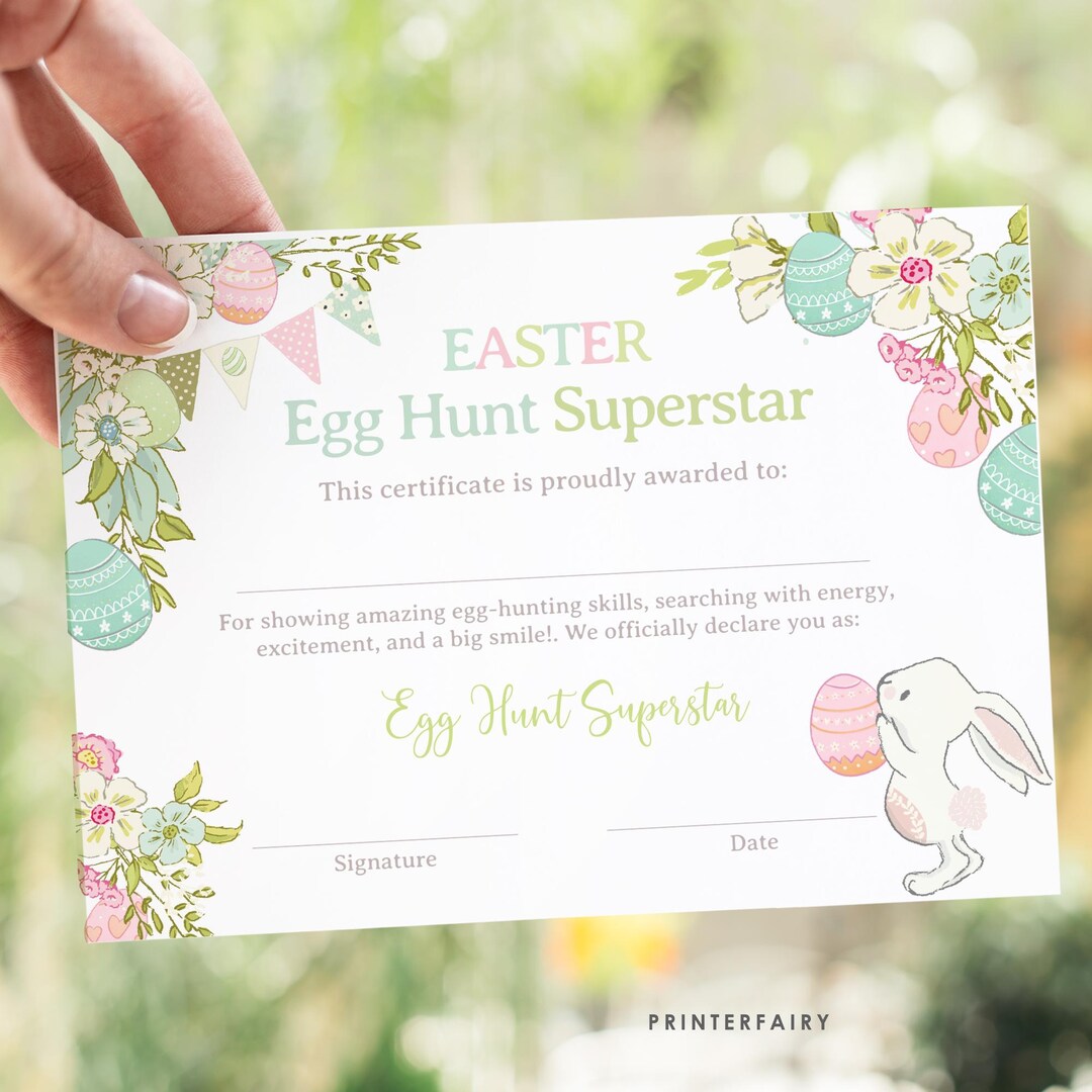 Easter Egg Hunt Certificate, Easter Party Printables, Easter Bunny ...