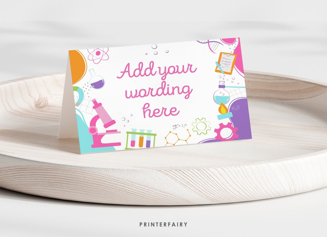 Science Birthday Party Food Tents, EDITABLE, Science Theme Party ...