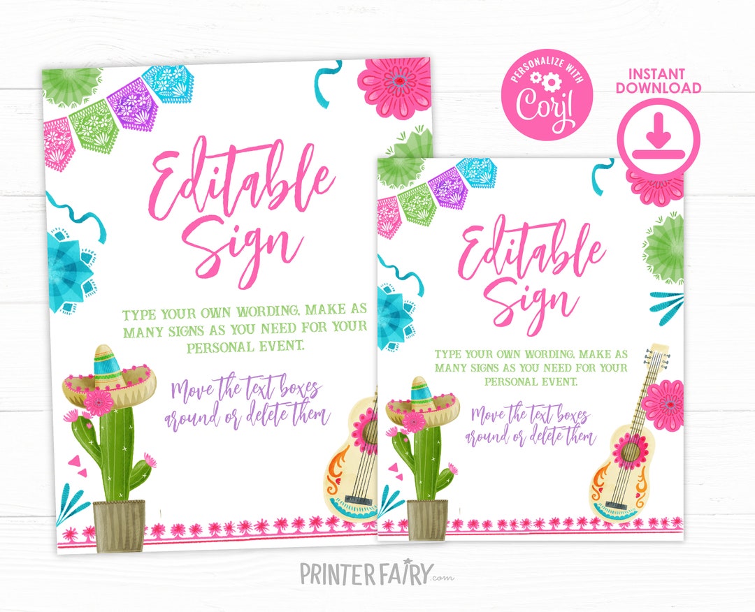 Fiesta Birthday Party EDITABLE Sign, Mexican Fiesta Invitation, Fiesta ...