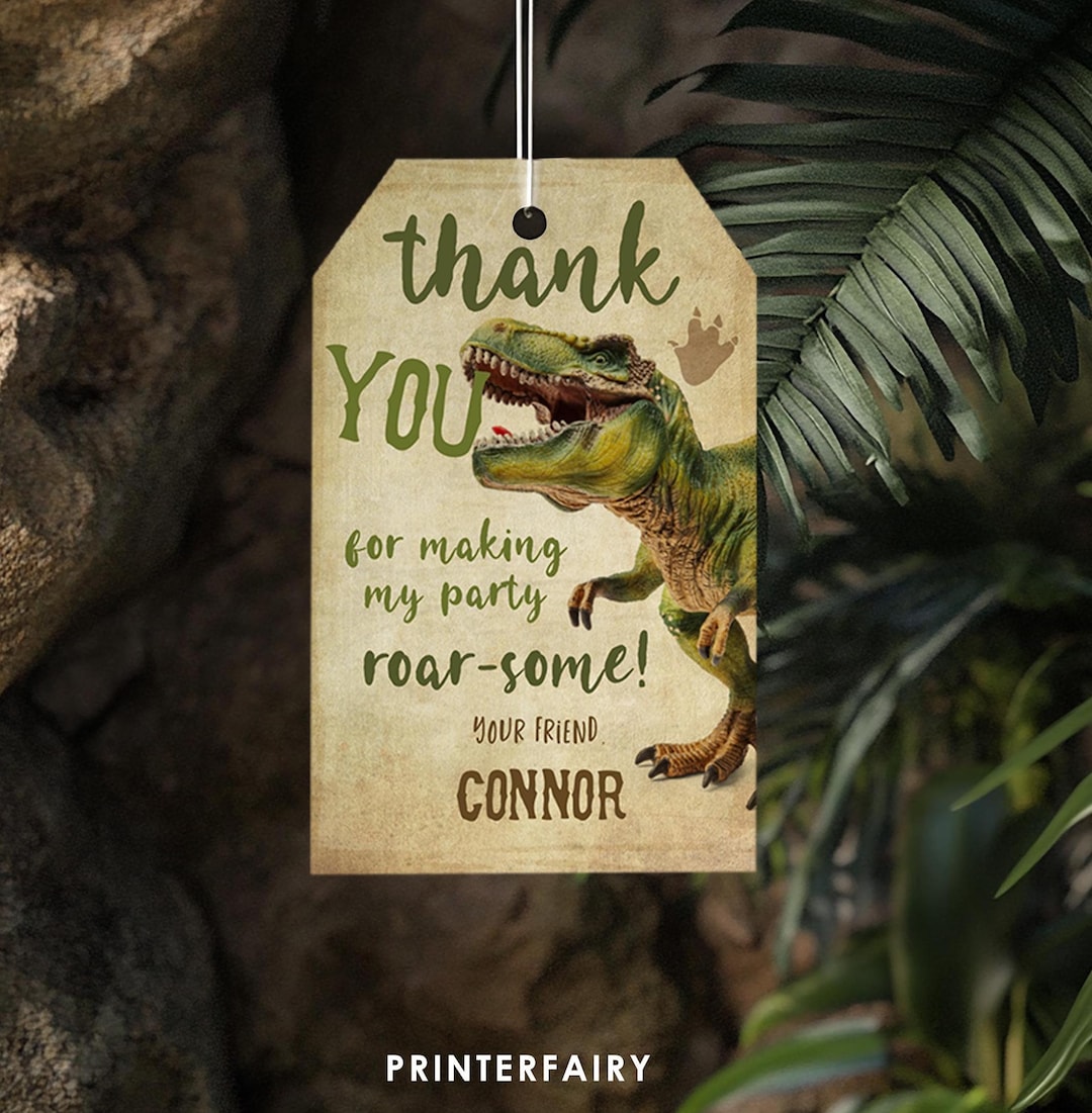 Dinosaur Favor Tags, EDITABLE, Trex Thank You Tag, T-rex Birthday ...