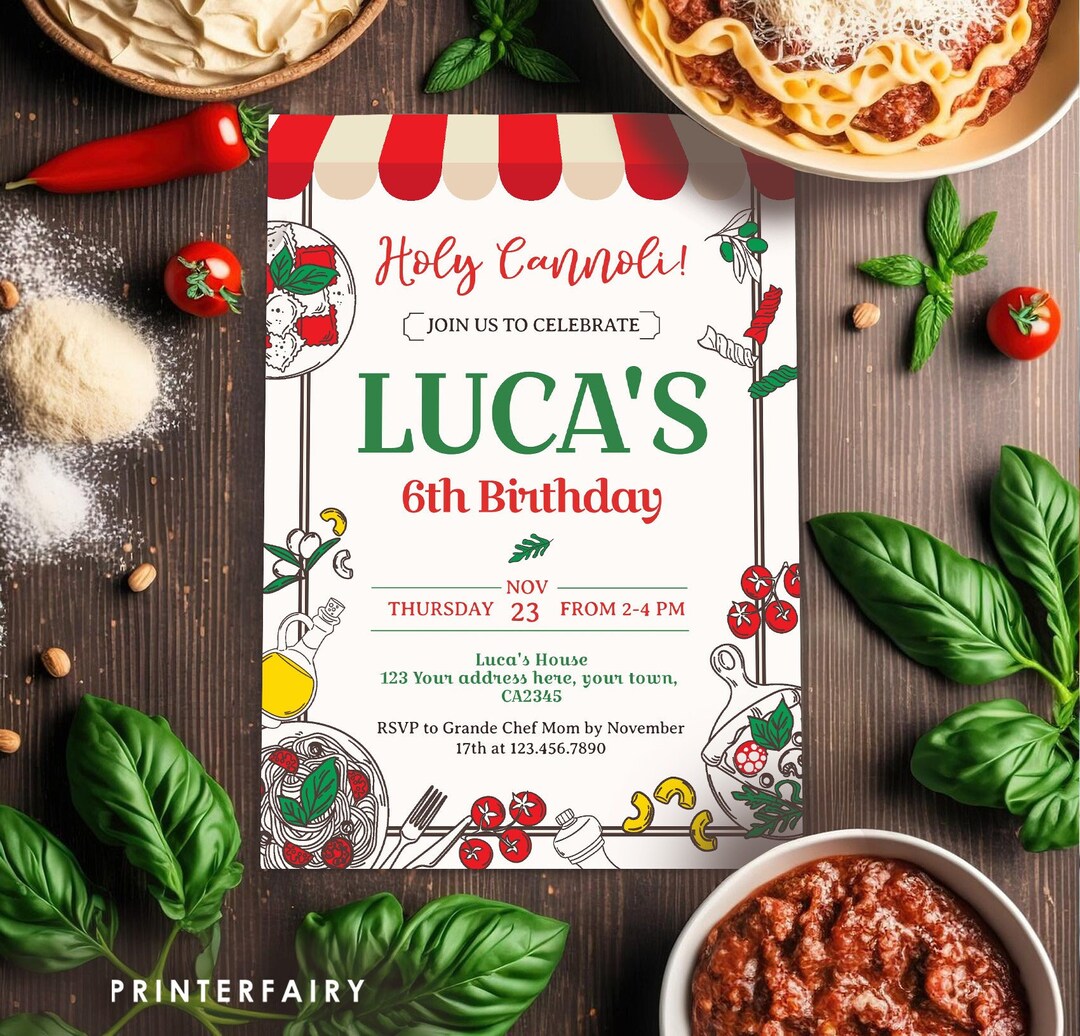 Pizza Party Invitation, Spaghetti Birthday Invitation, Italian Birthday ...