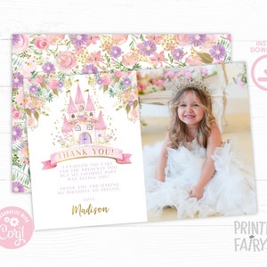 Princess Thank You Card With Photo, EDITABLE, Royal Birthday Party ...