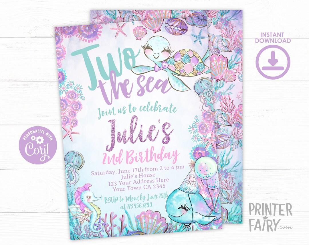 Under the Sea Second Birthday Invitation, Two the Sea Birthday Party ...