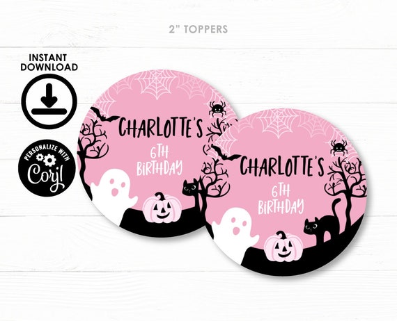 Pink Halloween Toppers, EDITABLE, Spooktacular Birthday Party ...