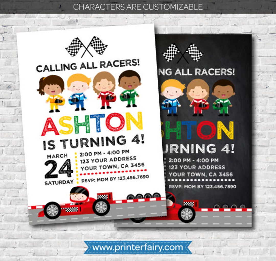 Racing Car Birthday Invitation, Racing Invitation, Race Car Invitations ...