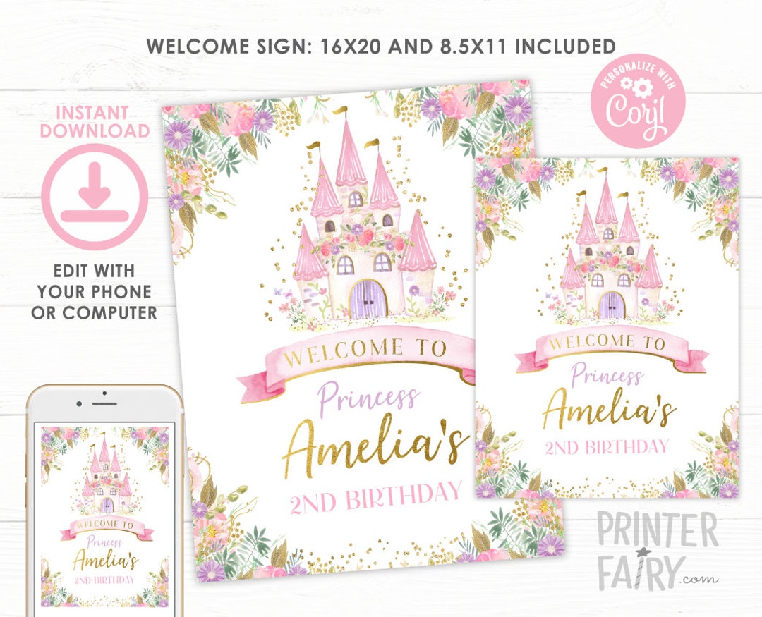 Princess Welcome Sign Editable Princess Birthday Party - Etsy