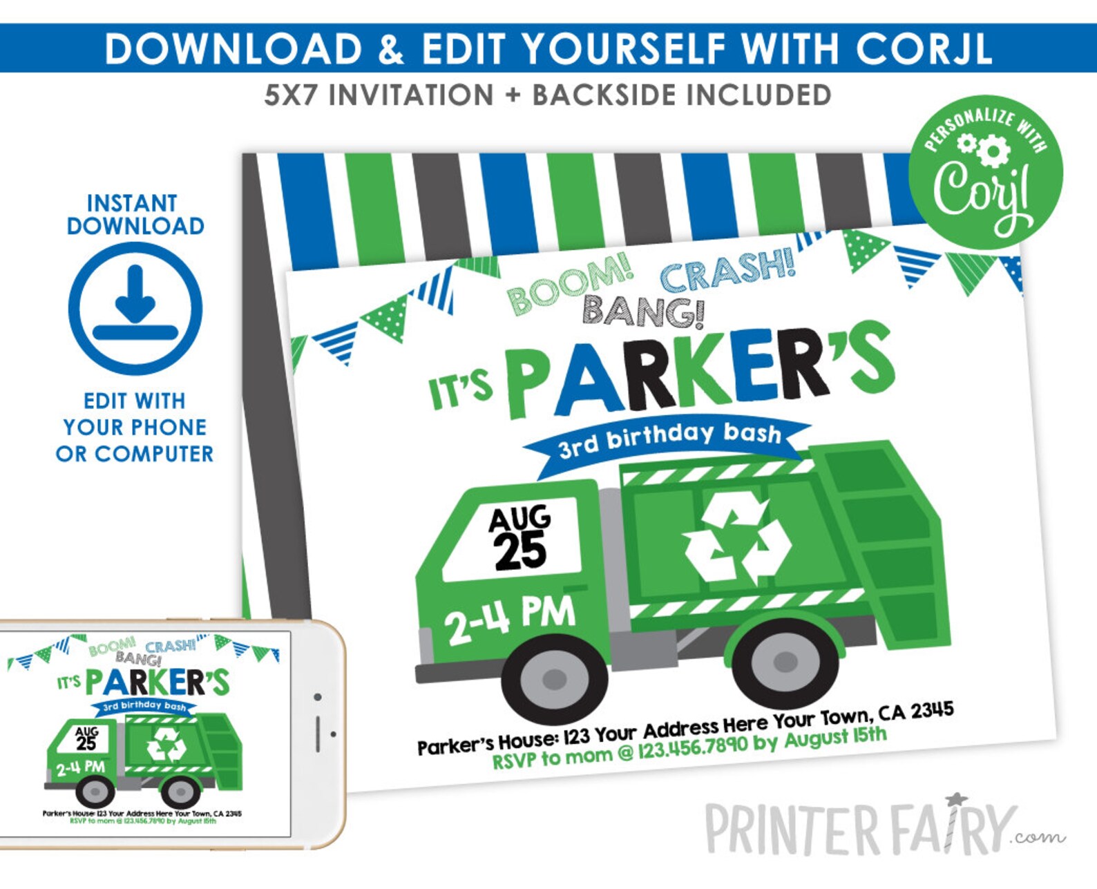 Editable Trash Truck Invitation Trash Truck Party Recycle - Etsy