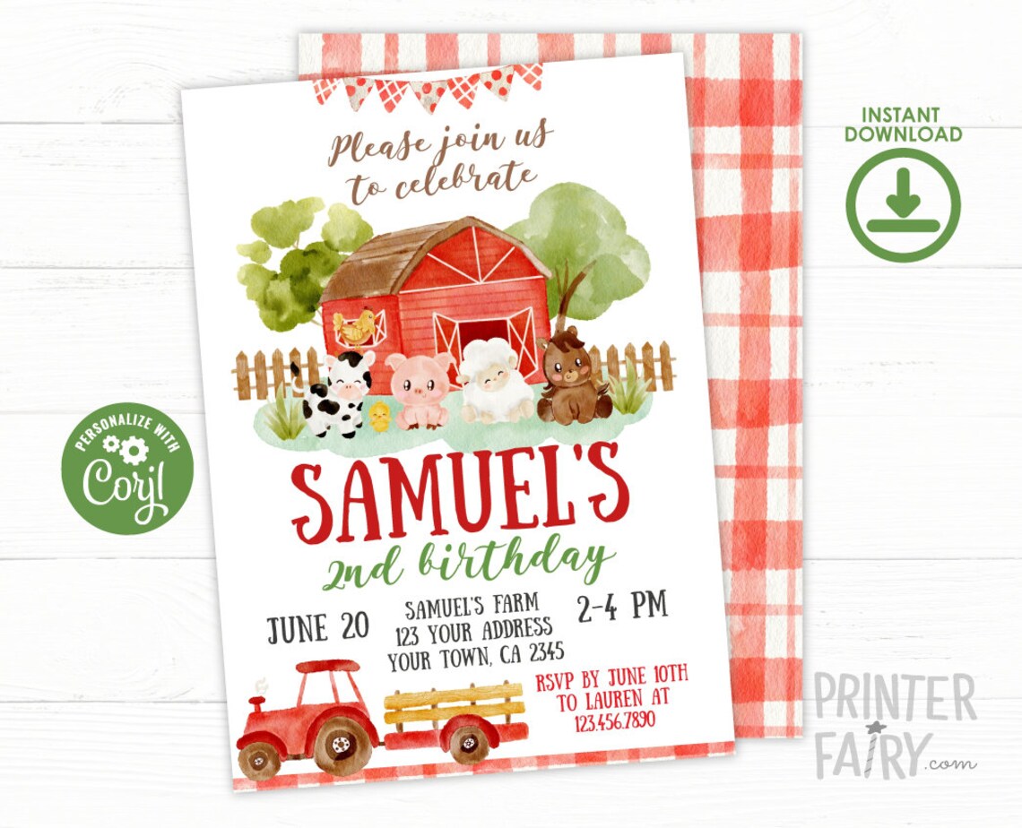 Farm Birthday Invitation EDITABLE Farm Invitation Barnyard | Etsy