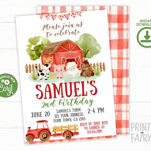 Farm Birthday Invitation EDITABLE Farm Invitation Barnyard | Etsy