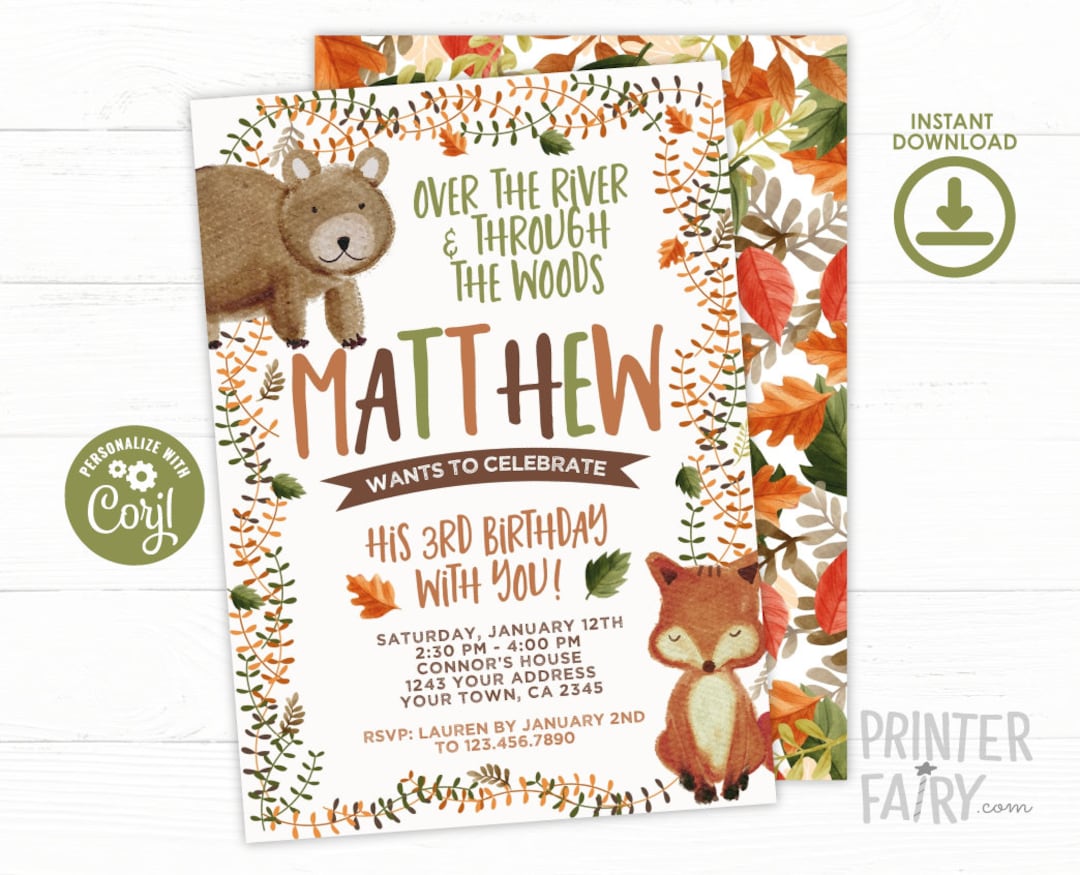 Woodland Birthday Invitation, Woodland Invite, Woodland Printables ...